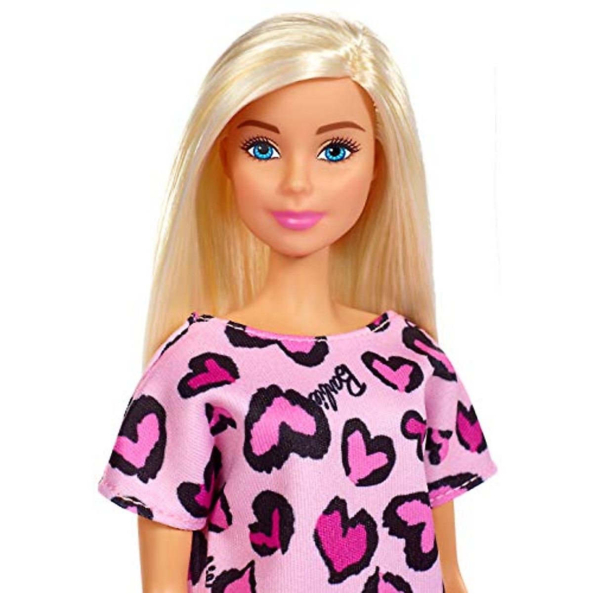Barbie Doll, Blonde, Wearing Pink Heart-Print Dress and Platform Sneakers, for 3 to 7 Year Olds