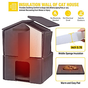 Aivituvin Outdoor Cat House with 100% Insulated Liner Weatherproof Feral Cat Shelter, Heated Cat House for Winter