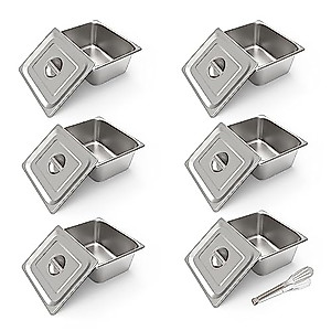 Jerlonfury 6 Pack 1/2 Size Stainless Steel Steam Table Pan with Lid, 4" Deep, 0.7mm Thickness Hotel Pan, Stainless Steel Food Pan, Steam Pan for Restaurant, Kitchen, Commercial Supplies