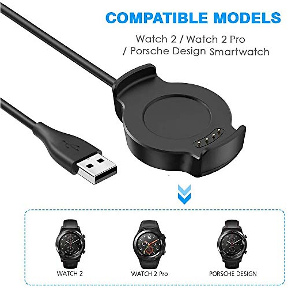 Fashioneey Compatible with Huawei Watch 2 Charger, 2 Pack 3.3ft Replacement USB Charging Cable Cord Dock Accessories Adapter for Huawei Watch 2 Pro Sport/Classic
