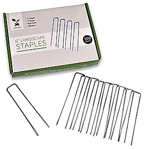 xGarden Landscape Staples - Rust Proofed Galvanized Steel Garden Stakes - Bulk 100 Pack of 6 Inch Landscaping Pins for Anchoring Sod, Fences, Tarps, Yard Fabric, and Decorations