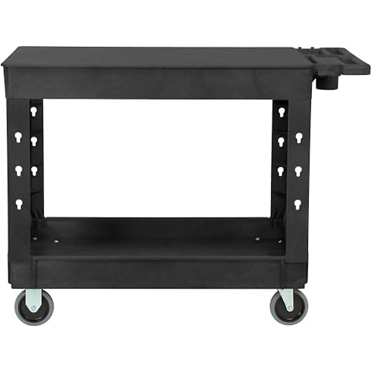 Global Industrial Industrial Service & Utility Cart, Plastic 2 Flat Black Shelf, 44” x 25-1/2”, 5" Rubber Casters