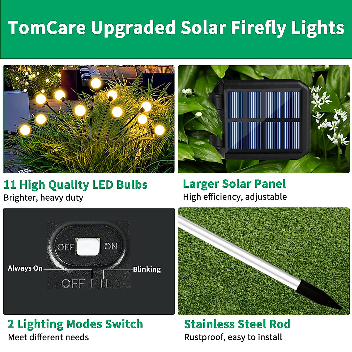 TomCare Solar Lights 22 LED Solar Firefly Lights with 2 Modes Swaying Solar Powered Garden Lights Waterproof Decorative Solar Lights Outdoor for Outside Pathway Yard Patio, 2 Pack