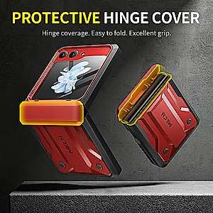 Tongate for Samsung Galaxy Z Flip 5 Case(2023), [Hinge Protection] [Bulit-in Outer Screen Protector & Hidden Kickstand] Military Grade Shockproof Phone Case with Belt-Clip for Z Flip 5 Case, Red