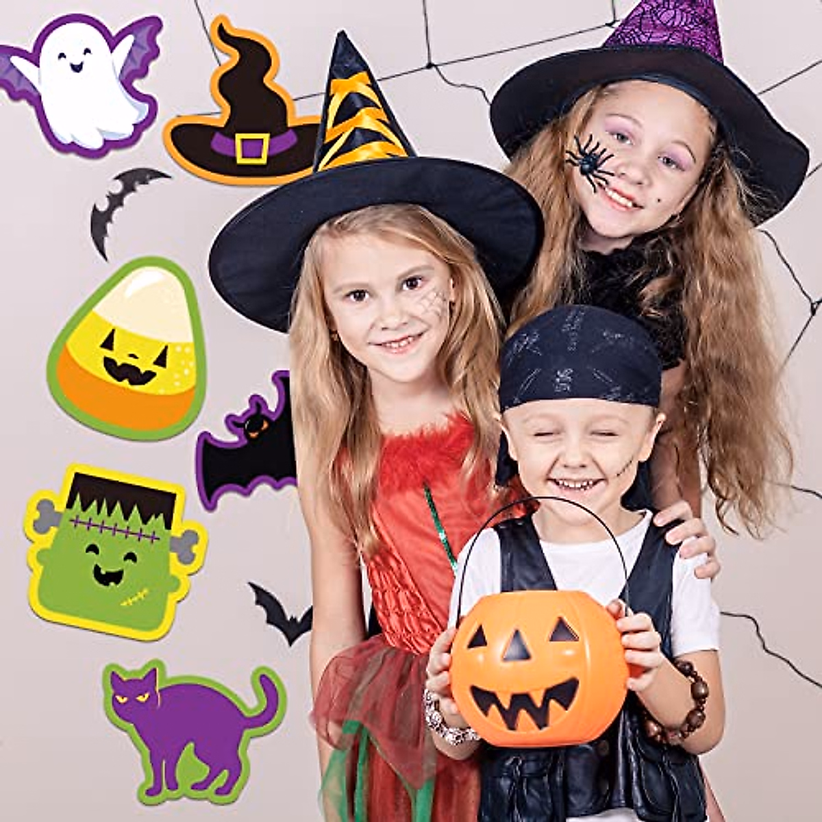 45 Pieces Halloween Bulletin Board Decoration Classroom Cutouts Pumpkin Spider Ghost Witch Hat Candy Cardboard Cutouts Set for DIY School Halloween Home Trick or Treat Party Decorations Supplies