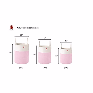 MeloMin NatureMe (50L) Cotton Rope Woven Laundry Basket (6 Colors) - 17” x15” - Home Storage Hamper Bin for Blankets, Comforters, Towels, and Toys (Pink)