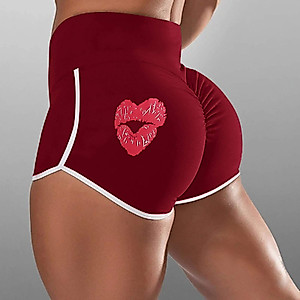 Bblulu Booty Scrunch Workout Shorts for Women Lip Print Ruched Gym Yoga High Waist Shorts Butt Lifting Hot Pants Summer Pants
