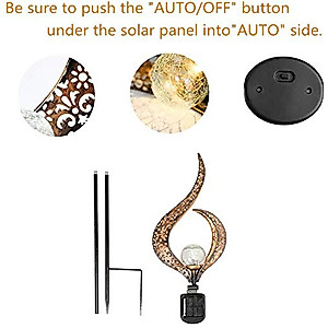 HDNICEZM Garden Solar Light Outdoor Decorative, Flame Crackle Glass Globe Stake Metal Lights，Waterproof Warm White LED for Pathway, Lawn, Patio, Yard.