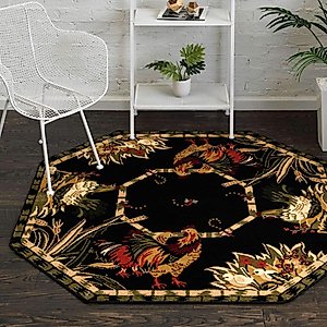 Unique Loom Barnyard Collection Area Rug - Farm (5' 3" Octagon, Black/ Cream)