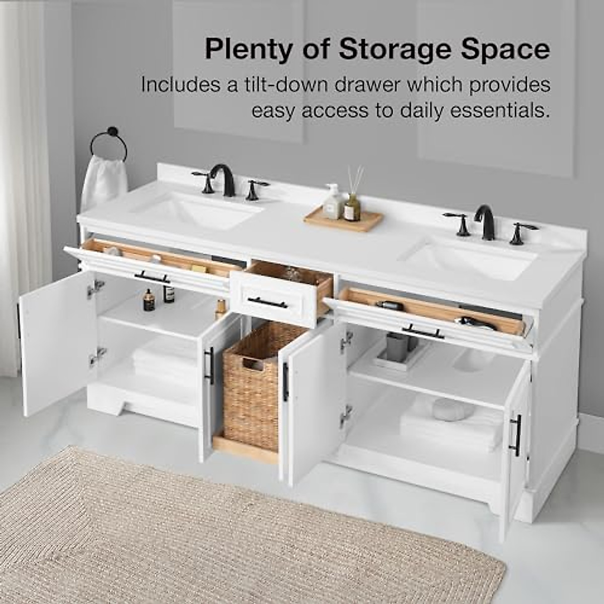 Ove Decors Emery 72 in. Double Sink Bathroom Vanity, in Pure White