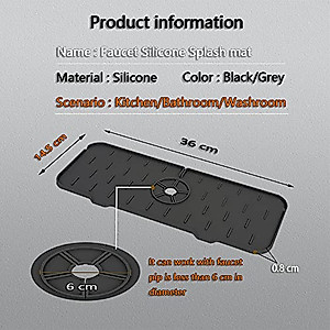 Kitchen Faucet Sink Splash Guard， Silicone Faucet Water Catcher Drying Mat， Sink Draining Pad for Bathroom, Farmhouse，RV and Washroom (Black)