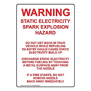 ComplianceSigns.com Vertical Warning Static Electricity Spark Explosion Label Decal, 5x3.5 in. 4-Pack Vinyl for Fuel Hazmat
