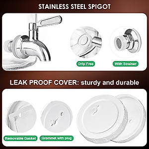 Qianfenie 1 Gallon Cold Brew Coffee Maker - Mesh Filter - Stainless Steel Spigot - Wide Mouth Beverage Dispenser w 100% Airtight Screw Lid - Glass Cold Brew Drink Dispenser with Capacity Mark