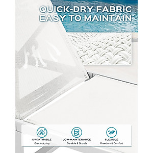 Aluminum Chaise Lounge Chair Outdoor, Patio Lounge Chair with Adjustable 5-Position Recliner and Full Flat Tanning Chair for Patio, Beach, Pool, White