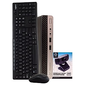 HP ProDesk 400G3 Micro Desktop Computer PC, Intel Quad Core i5, 16GB RAM, 512 GB SSD, Windows 10 Home, New Periphio Webcam, Wireless Keyboard & Mouse, HDMI, WiFi (Renewed)