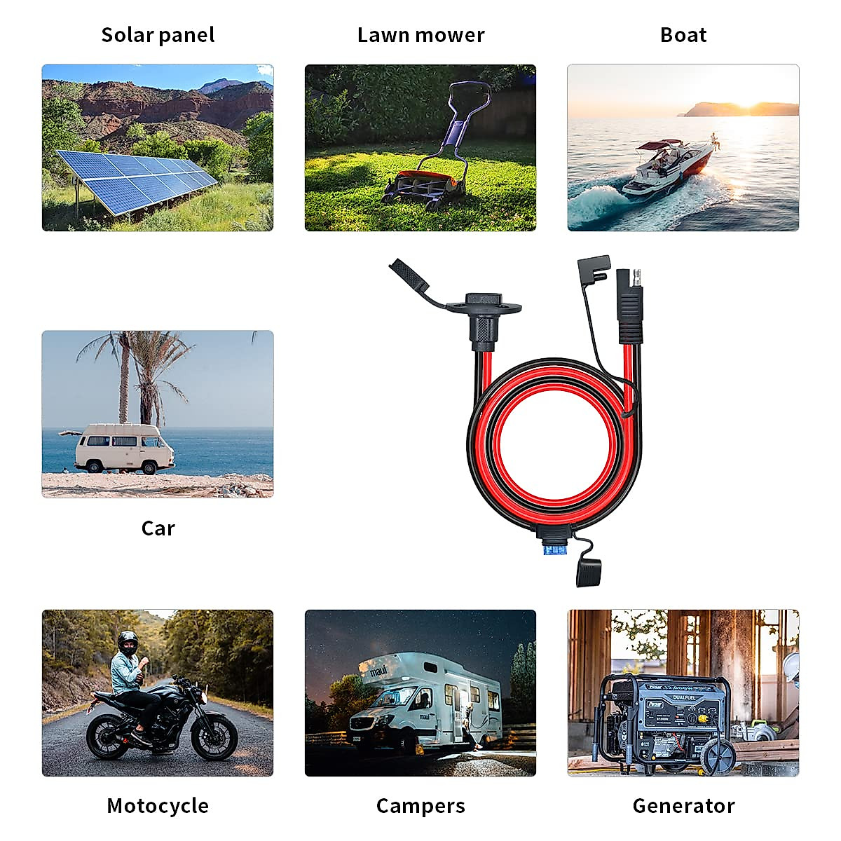 GODPEE 10AWG 3.3FT Power Socket Sidewall Port, Weatherproof SAE Weatherproof Quick Connect Plug for Solar Generator Battery Charger, with 5 Fuses, for Solar & Wind Power Parts & Accessories