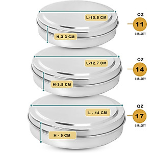 KSJONE Stainless Steel Chocolate Flat Slim and Sleek Canisters/Puri Dabba/Storage Containers Set of 3 Pcs Big Set (11 Oz, 14 Oz, 17 Oz)