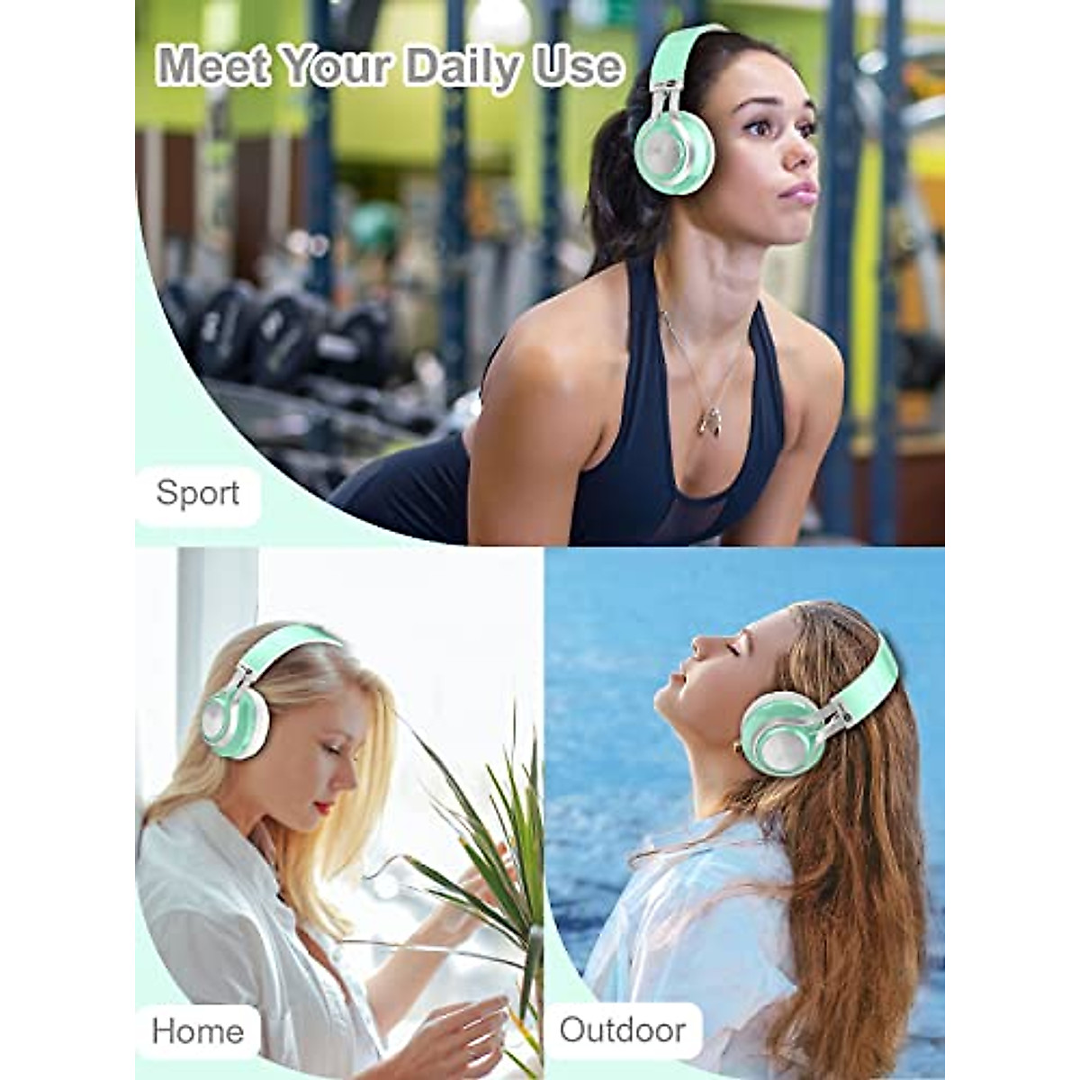 BASEMAN Wireless Headphones Over Ear, Long Battery Life Deep Bass Bluetooth Headphones with Microphone Wireless and Wired Headset for Computer iPhone Teens Girls Women School Travel - Green