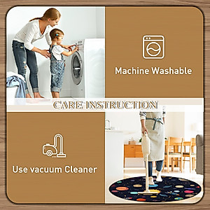 BVOGOS 3’Ft Large Round Area Rug Galaxy Cartoon Space, Ultra Soft Kids Floor Playing Mat for Bedroom Living Room Baby Room, Non-Skid Lightweight Foam Rugs Home Decor