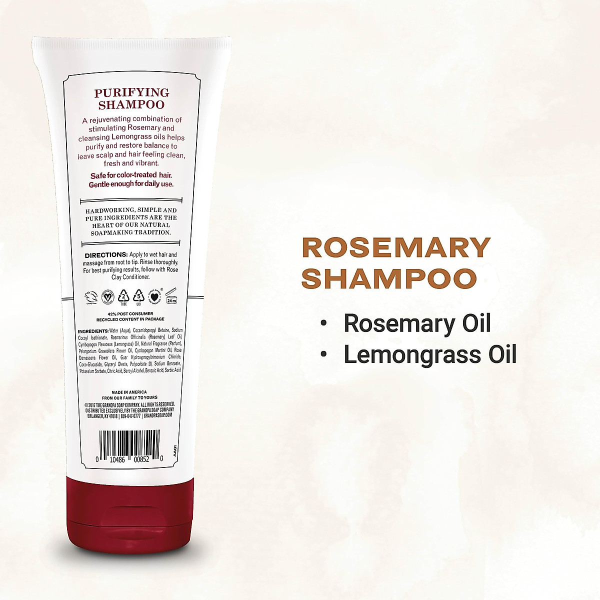 The Grandpa Soap Company Shampoo - Purifying With Rosemary and Lemongrass Oils, Leaves Scalp and Hair Feeling Clean and Fresh, All Hair Types, Vegan, Sulfates and Parabens Free, 8 Fl Oz