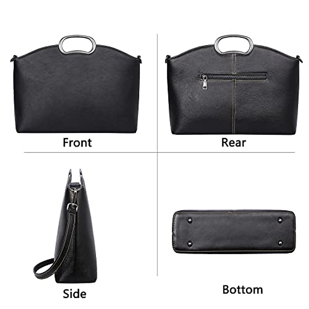 HESHE Genuine Leather Purses and handbags for Women Organizer Shoulder Bag Tote Top Handle Handbag Designer Ladies Crossbody Satchel (Black)