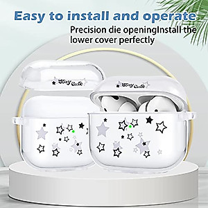 AirPod Pro Case with Star Keychain, Cute Charms Star Pattern Design Clear Soft Protective Cover Compatiable with AirPods Pro
