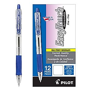 PILOT EasyTouch Refillable & Retractable Ballpoint Pens, Fine Point, Blue Ink, 12-Pack (32211)