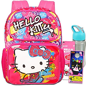 Hello Kitty Backpack for Girls Set - Bundle with 16” Hello Kitty Backpack, Water Bottle, Stickers, More | Hello Kitty Backpack for School