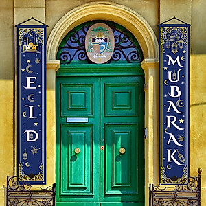 Eid Mubarak Decoration Set Ramadan Mubarak Banner Muslim Eid Mubarak Door Sign Hanging Banners Moon Mosque Islamic Muslim Holiday Party Front Door Sign Decoration Supply