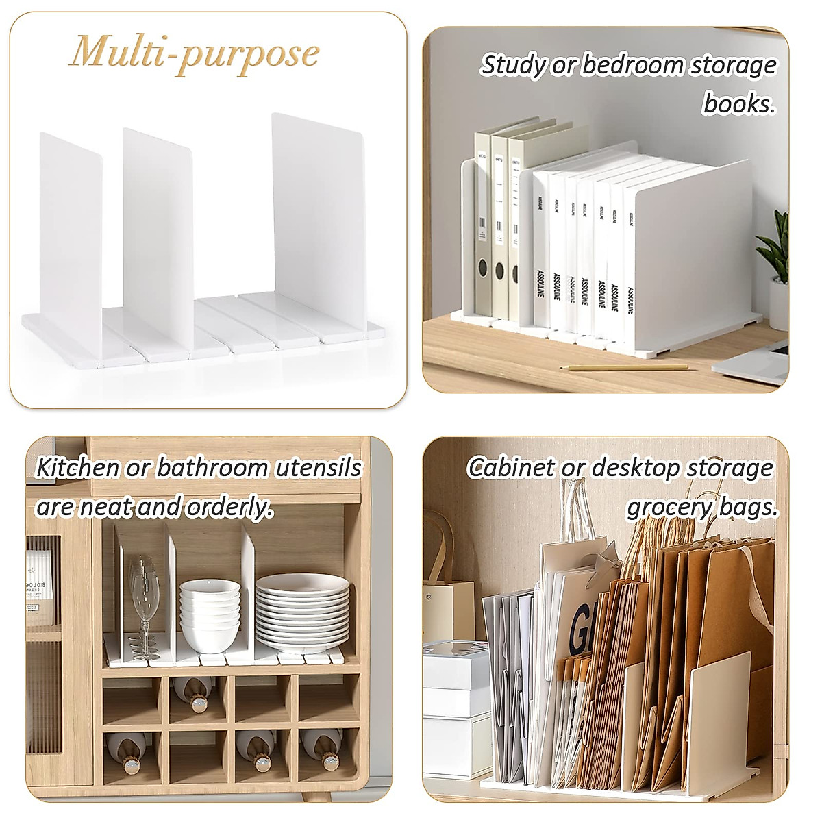 Creproly Grocery Bag Holder Plastic Bag Holder for Plastic Bags Shopping Trash Bag Holder Dispenser Adjustable Plastic Shelf Dividers for 30+ Tote, Lunch Bags for Closets, Bedrooms (2 Sections, White)