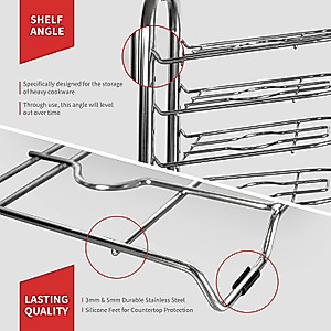 Heavy Duty Kitchen Pot Rack Organizer For Cabinet - Height Adjustable 5-Tier Cast Iron Skillet Cookware Rack - Stainless Steel Pots And Pan Storage Rack Organizer For Cabinet Countertop - 16.5" Tall