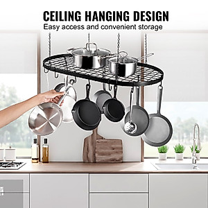 VEVOR 36 inch Carbon Steel Hanging Pot Rack, Ceiling Mount, 20 S Hooks, 80 lbs Loading Weight, Ideal for Home, Restaurant, Kitchen Cookware, Utensils