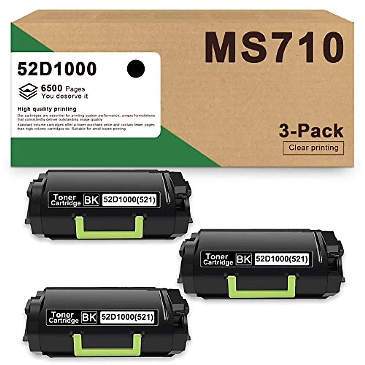 52D1000(521) Toner Cartridge: DRA MS710 Toner Cartridge Compatible Replacement for Lexmark MS811n MS810de MS810dtn MS811dn MS811dtn MS710n MS810dn Printers.6500 Pages, 3 Pack