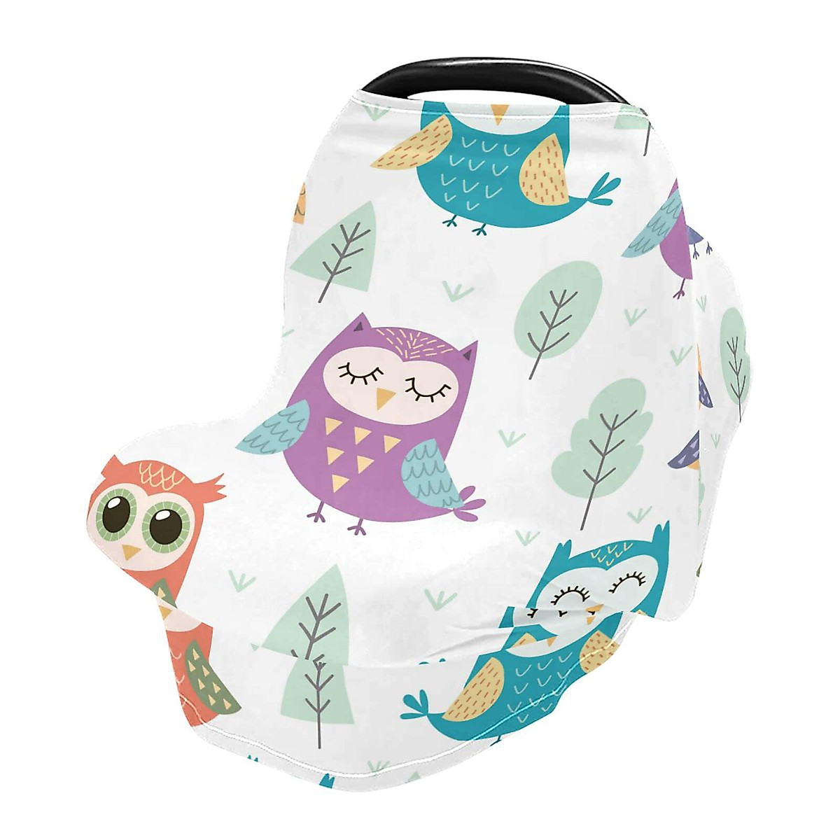 WELLDAY Baby Car Seat Covers Cartoon Owls Stretchy Breastfeeding Scarf Breathable Infant Carseat Canopy Nursing Covers Multi Use for Stroller High Chair Shopping Cart Boys and Girls