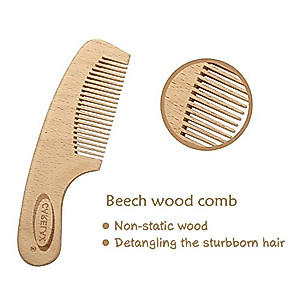 Baby Hair Brush & Comb Set, Organic Wooden Hairbrush Natural Goat Bristles 3-Piece for Newborns & Toddlers, Ideal for Cradle Cap & Itching, Perfect Shower and Registry Gift for Infant, Toddler, Kids