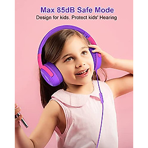 ELECDER Kids Headphones, S8 Wired Headphones for Kids with Microphone for Boys Girls, Adjustable 85dB/94dB Volume Limited, 3.5 mm Jack for School/Kindle/Smartphones/Tablet/Airplane Travel(Purple/Red)