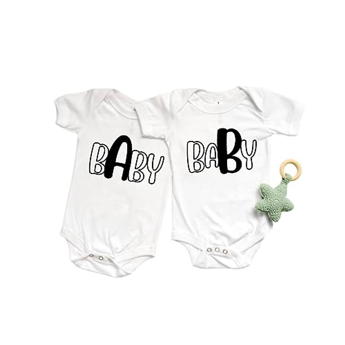 Twin A and Twin B baby boy and girl bodysuits matching twin sets (6-9 Month US)