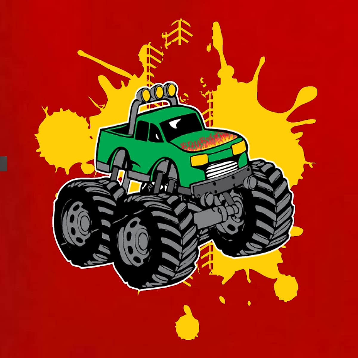 Wild Bobby Green Monster Truck with Firey Flames Cars and Trucks Toddler Pullover Fleece Hoodie, Red, 5T/6T