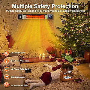 Uthfy 1500W Wall Mounted Electric Infrared Patio Heater with Remote Control and 24H Timer - Outdoor Use