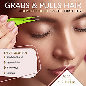 Majestic Bombay Fine Point Tweezers for Women and Men – Splinter Ticks, Facial, Brow and Ingrown Hair Removal–Sharp, Needle Nose, Surgical Tweezers Precision Pluckers best tweezers for chin hair