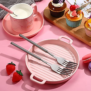 2 Pcs Dinner Extendable Fork Stainless Steel Adjustable BBQ Telescopic Extendable Dinner Fruit Dessert Long Handle Fork Cutlery Anti Rust Sturdy for Cooking Toasting Sausage Vegetable, 8.46-21.65 Inch