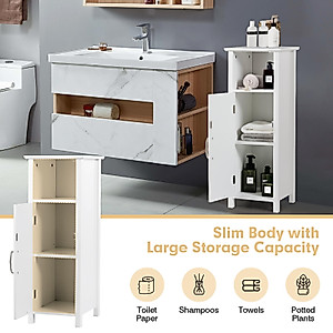 LUARANE Wooden Bathroom Floor Storage Cabinet, Side Storage Organizer Cabinet with 1 Door Open Shelf Adjustable Shelves, Small Free Standing Sideboard for Entryway Living Room Kitchen (White)