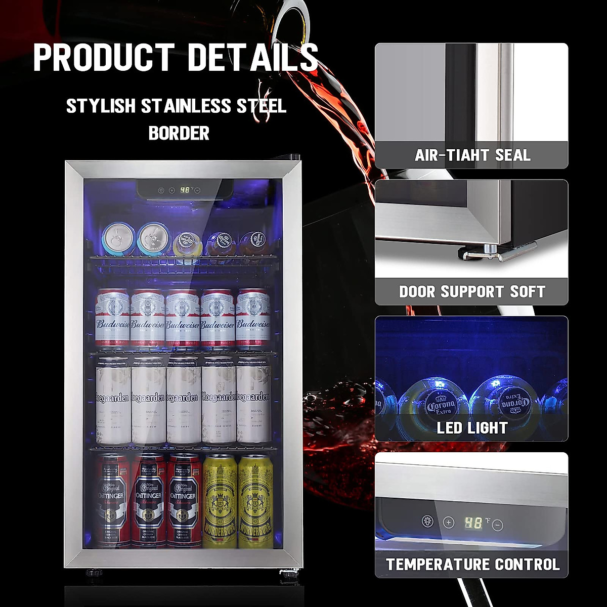 Antarctic Star Wine Cooler, 120 Can Beverage Refrigerators for Soda Beer, Mini Fridge with Glass Door, Freestanding Wine Cellar for Bedroom Office Bar, Digital Temperature Control, 3.2 Cu.Ft.