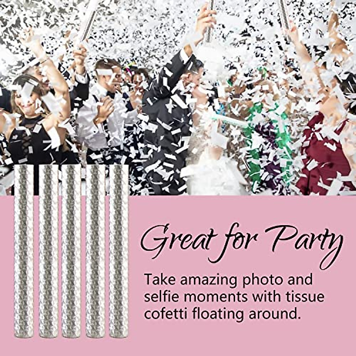 Battife 10Pack White Confetti Wands, Confetti Shoot Poppers, Tissue Paper Confetti Sticks for Wedding Party Celebrations, Anniversary, Birthday, 7.8inch