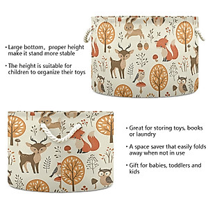 ALAZA Large Round Storage Basket,Autumn Forest Jungle Animal Fox Deer Rabbit Toy Basket Nursery Bins & Boxes Laundry Hamper for Bathroom/Bedroom/Home Decor