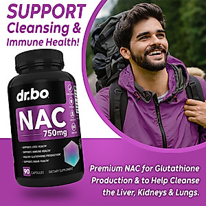 NAC Supplement N-Acetyl Cysteine Pills - 750mg N Acetyl Cysteine Pure Vitamin Capsule - Daily Liver Support Formula for Lung Cleanse Health, Kidney Detox, Brain & Respiratory Supplements - 90 Capsules