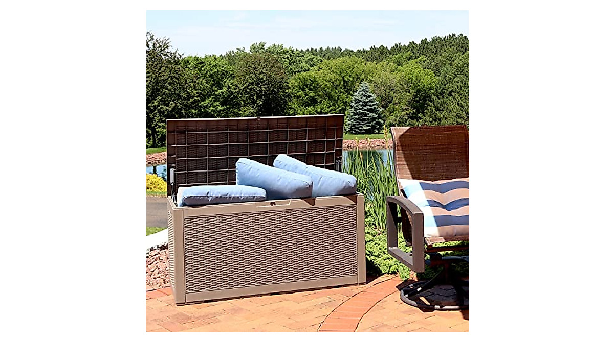 Sunnydaze 100-Gallon Faux Rattan Storage Box