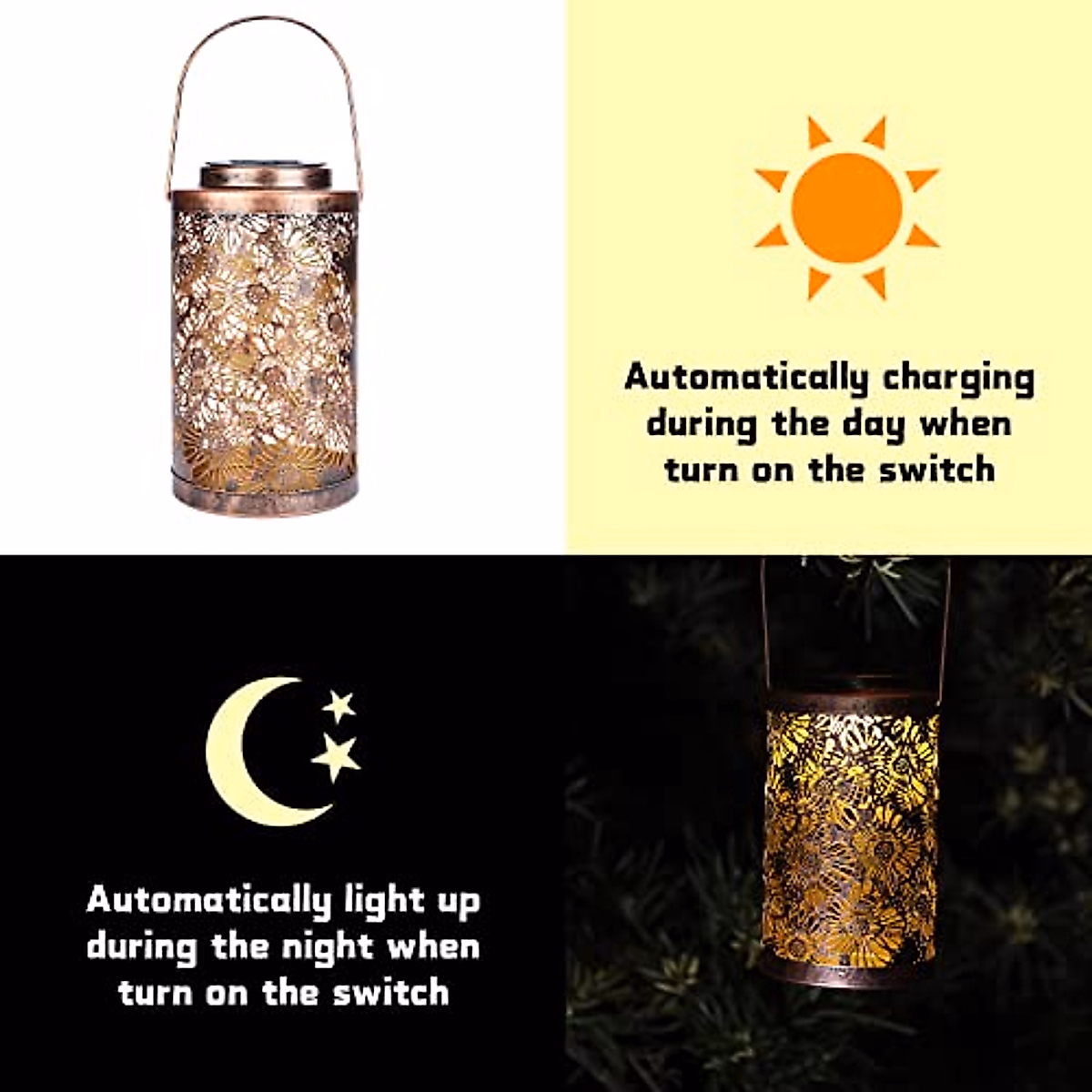 Solar Lanterns Outdoor Hanging Solar Lights Metal LED Decorative Garden,Patio,Courtyard,Lawn,Yard,Pathway with Hollowed-Out Design