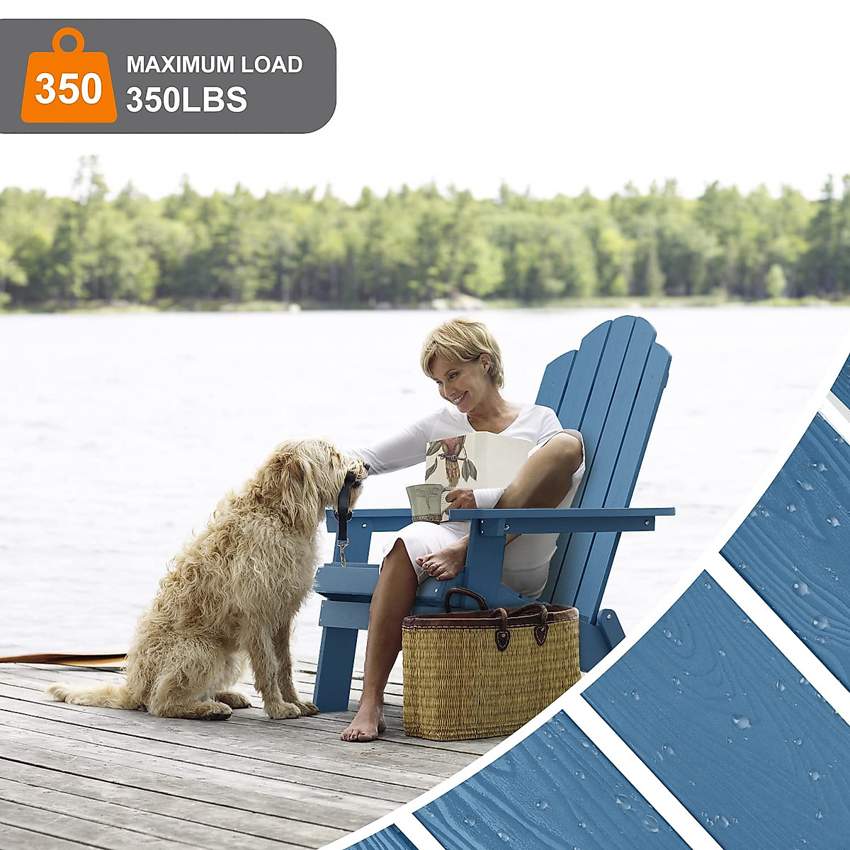 MXIMU Adirondack Chair: Folding Adirondack Chairs Fire Pit Chairs Plastic Outdoor Chairs for Lawn Backyard Deck Garden Camping - Navy