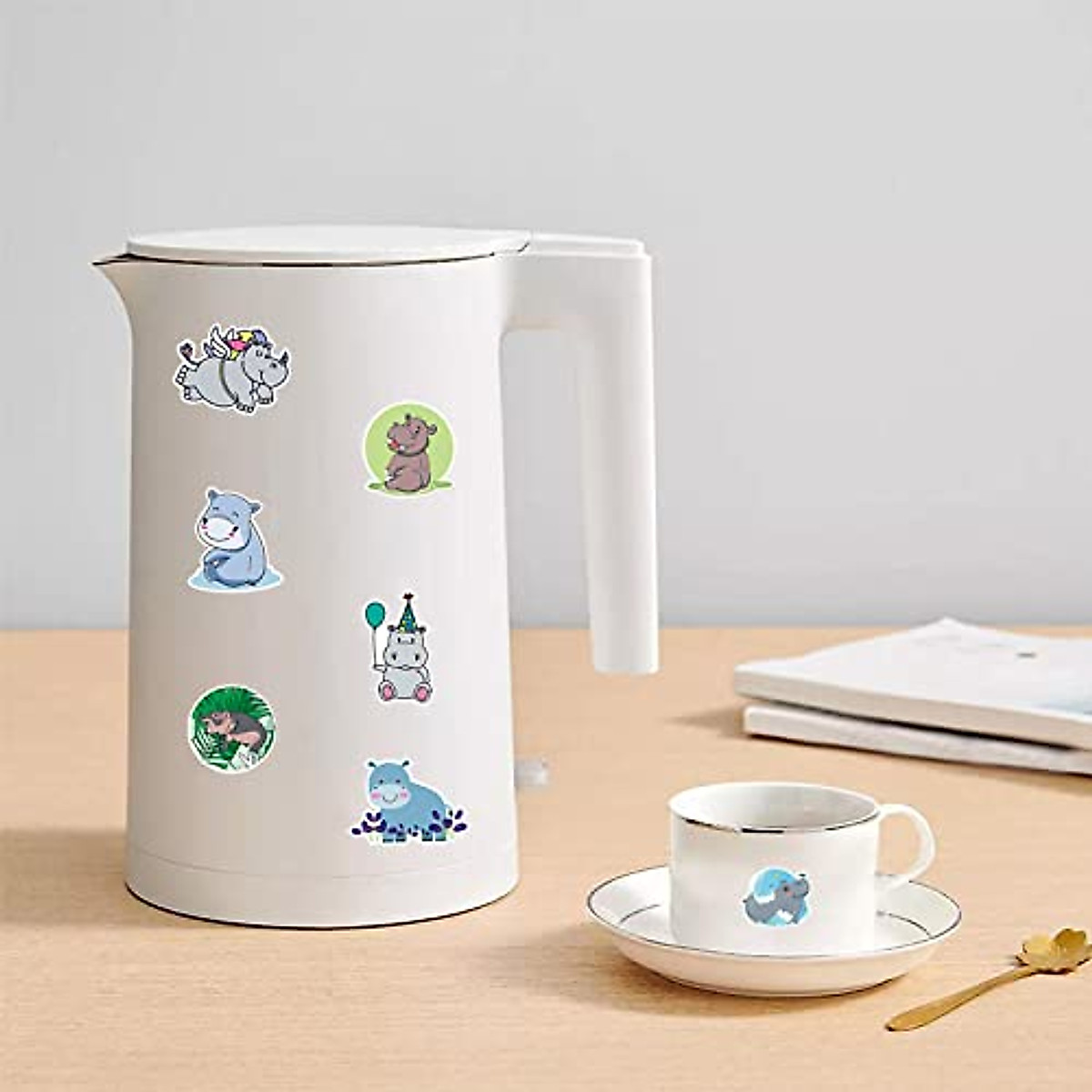 50 PCS Cute Hippo Stickers, Cartoon Animals Vinyl Decals Stickers for Water Bottle, Laptop, Bumpers, Skateboard, Helmet, Funny Hippo Stickers for Kids Teens Adults